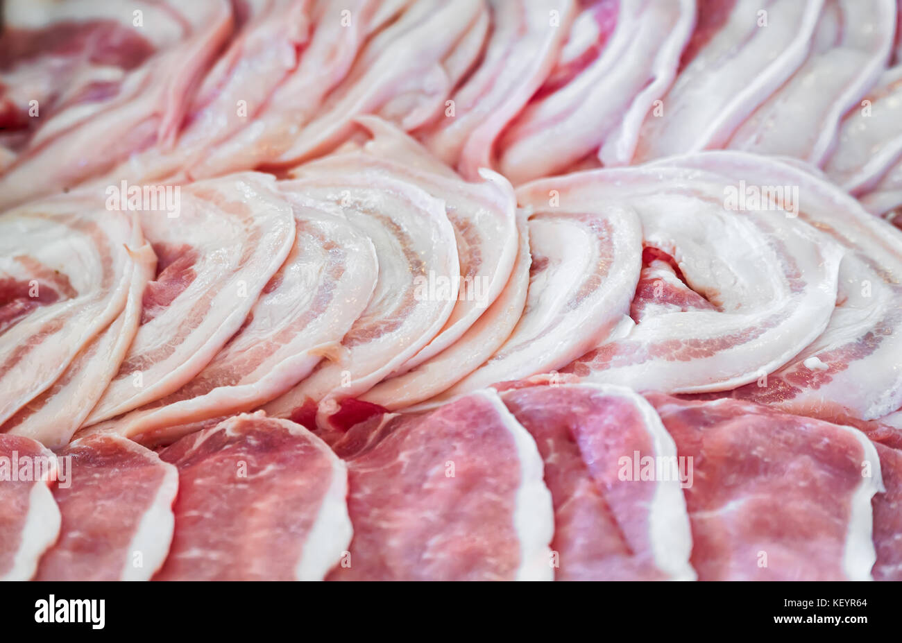 Close up of Slide raw streaky pork Stock Photo - Alamy