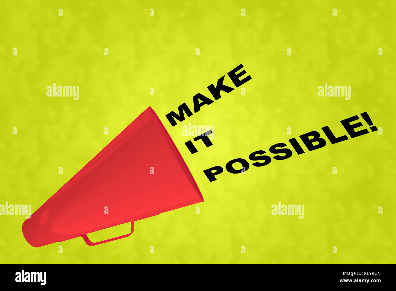 3D illustration of "MAKE IT POSSIBLE!" title flowing from a loudspeaker ...