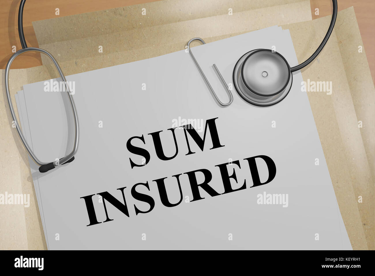 3D illustration of "SUM INSURED" title on a medical document Stock ...