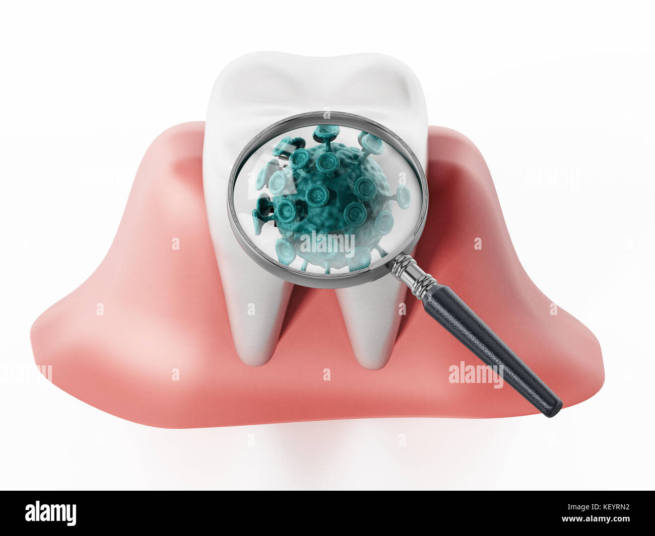 Magnifying glass on green bacteria. 3D illustration Stock Photo - Alamy