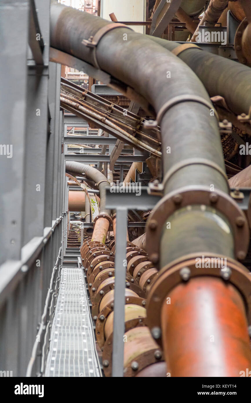 weathered rusty industrial scenery with old corroded steel girders and ...