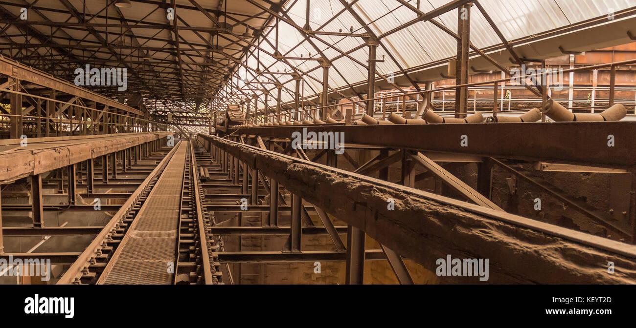 weathered rusty industrial scenery with old rundown, steel girders and ...