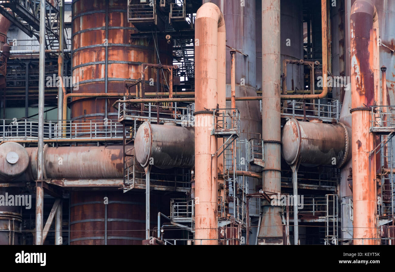 weathered rusty industrial scenery with old corroded steel girders and ...
