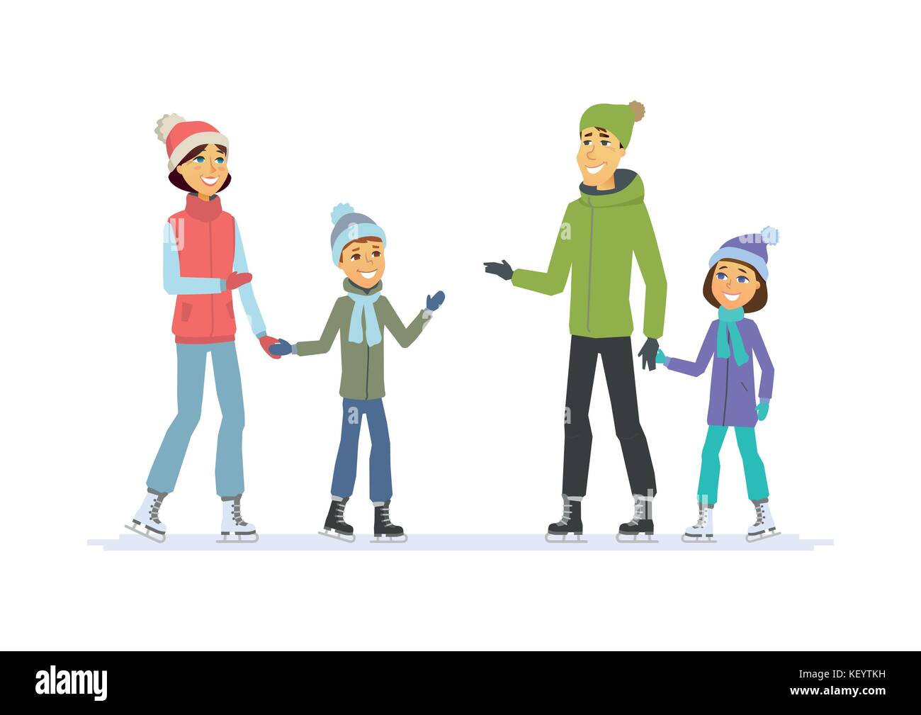 Happy family skating - cartoon people characters illustration Stock ...