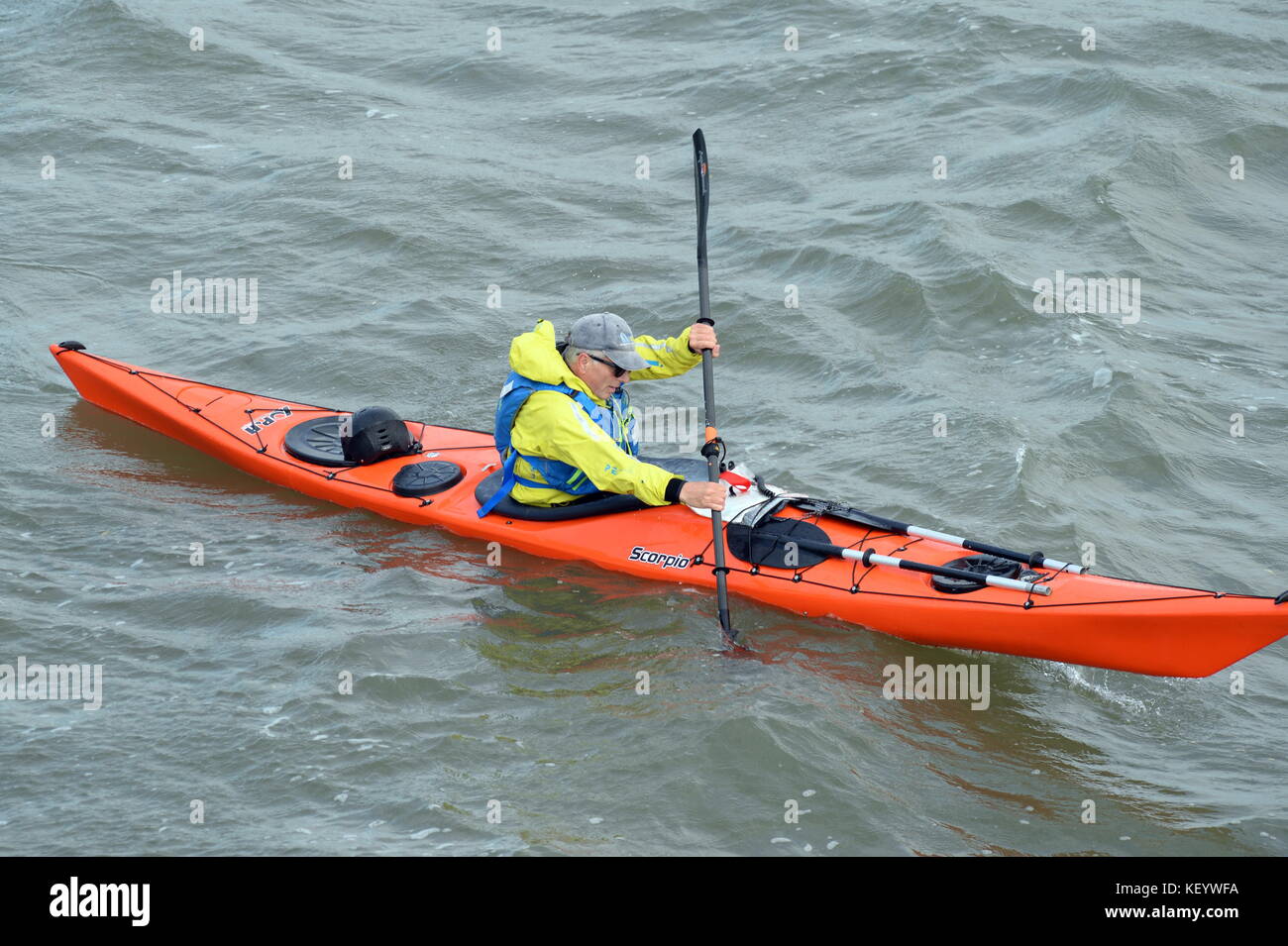 Paddling a full equipped sea kayak viewed from above Stock Photo - Alamy