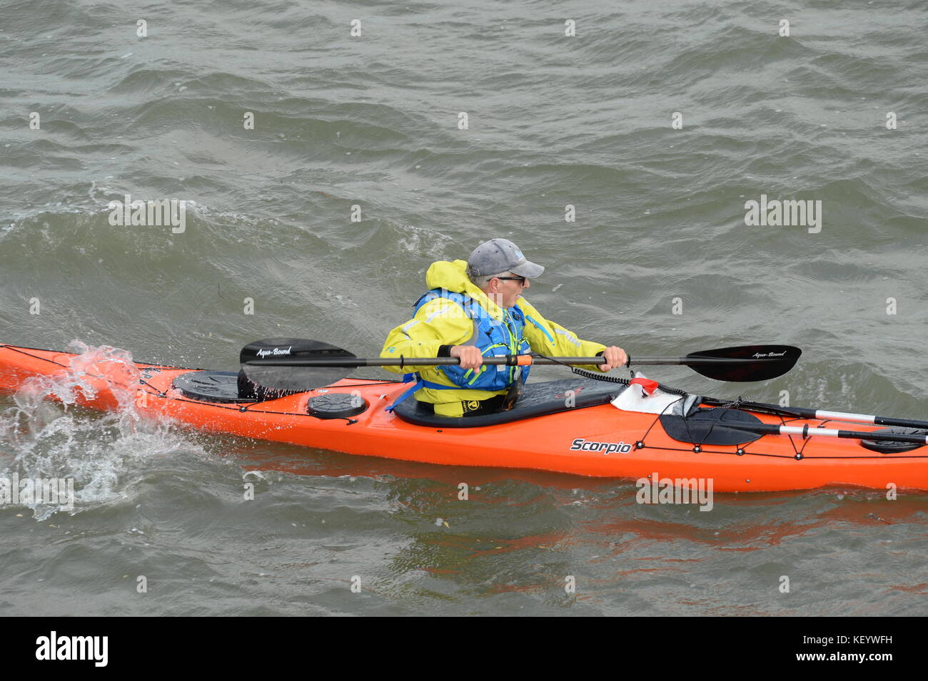 Paddling a full equipped sea kayak viewed from above Stock Photo - Alamy