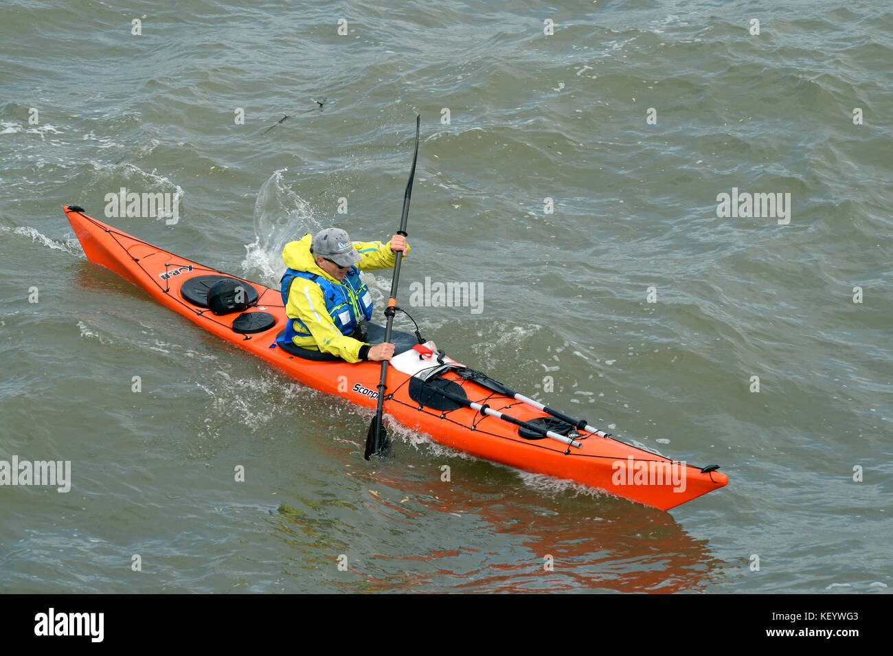 Paddling a full equipped sea kayak viewed from above Stock Photo - Alamy