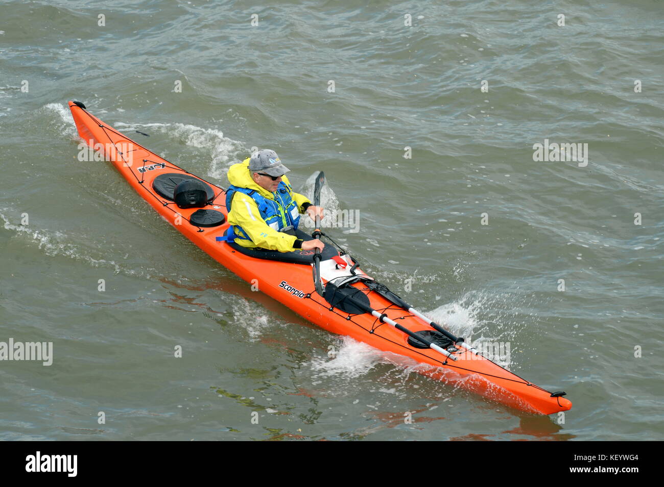 Paddling a full equipped sea kayak viewed from above Stock Photo - Alamy
