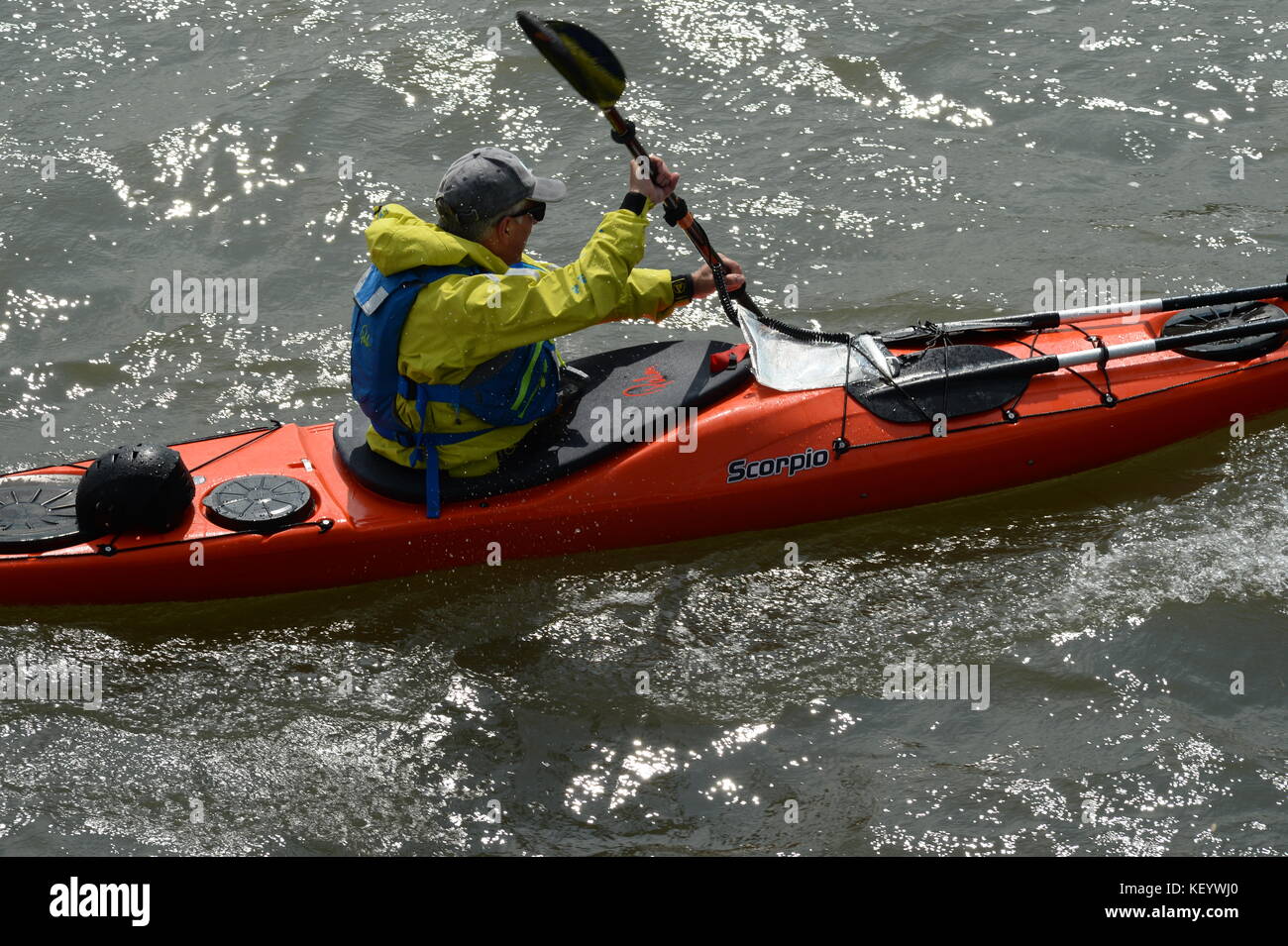 Paddling a full equipped sea kayak viewed from above Stock Photo - Alamy