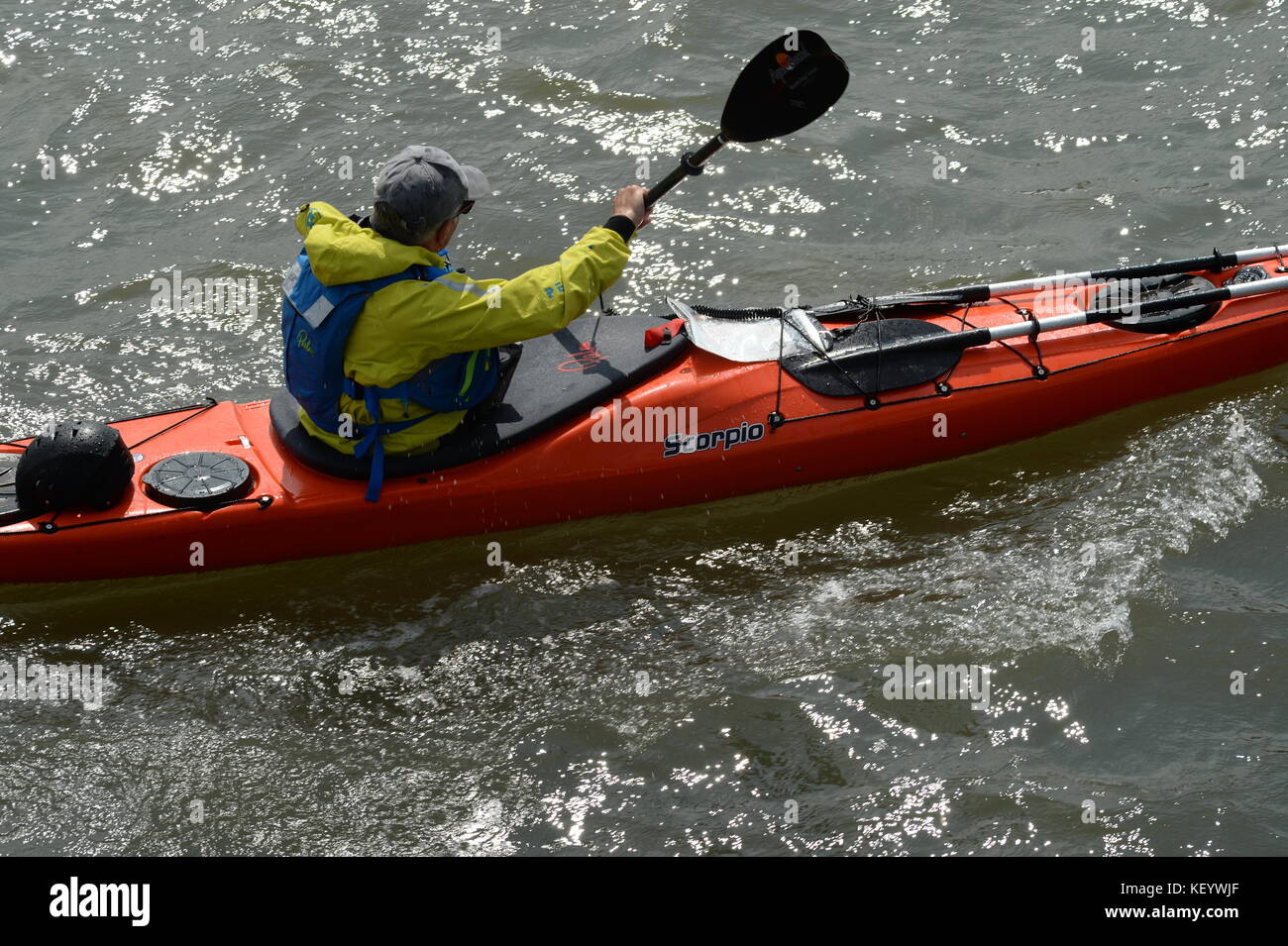 Paddling a full equipped sea kayak viewed from above Stock Photo - Alamy