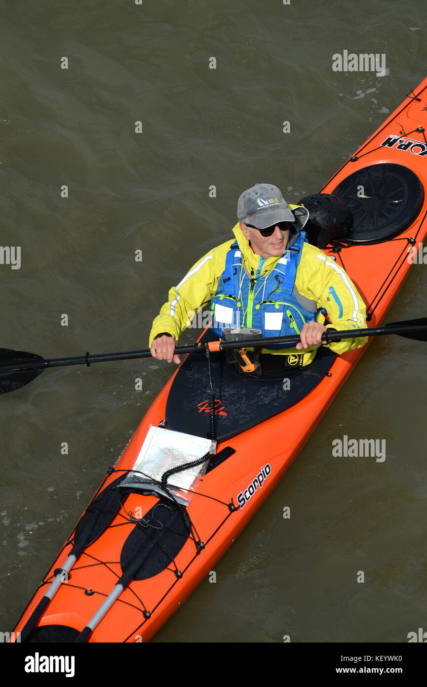 Paddling a full equipped sea kayak viewed from above Stock Photo - Alamy
