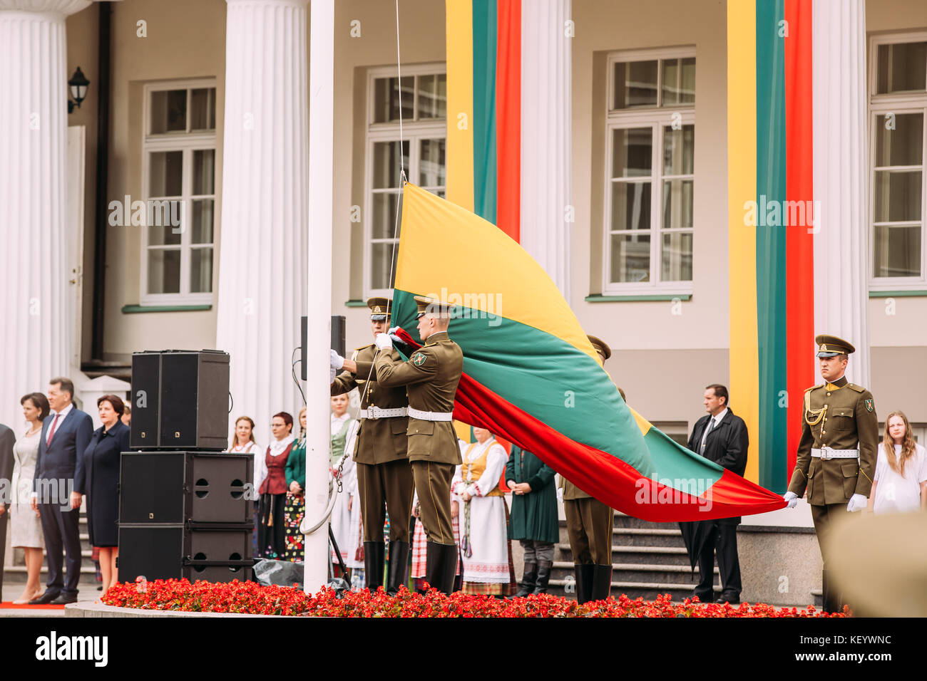 Vilnius, Lithuania. Officers Of Ground Force With Flag Take Part In ...