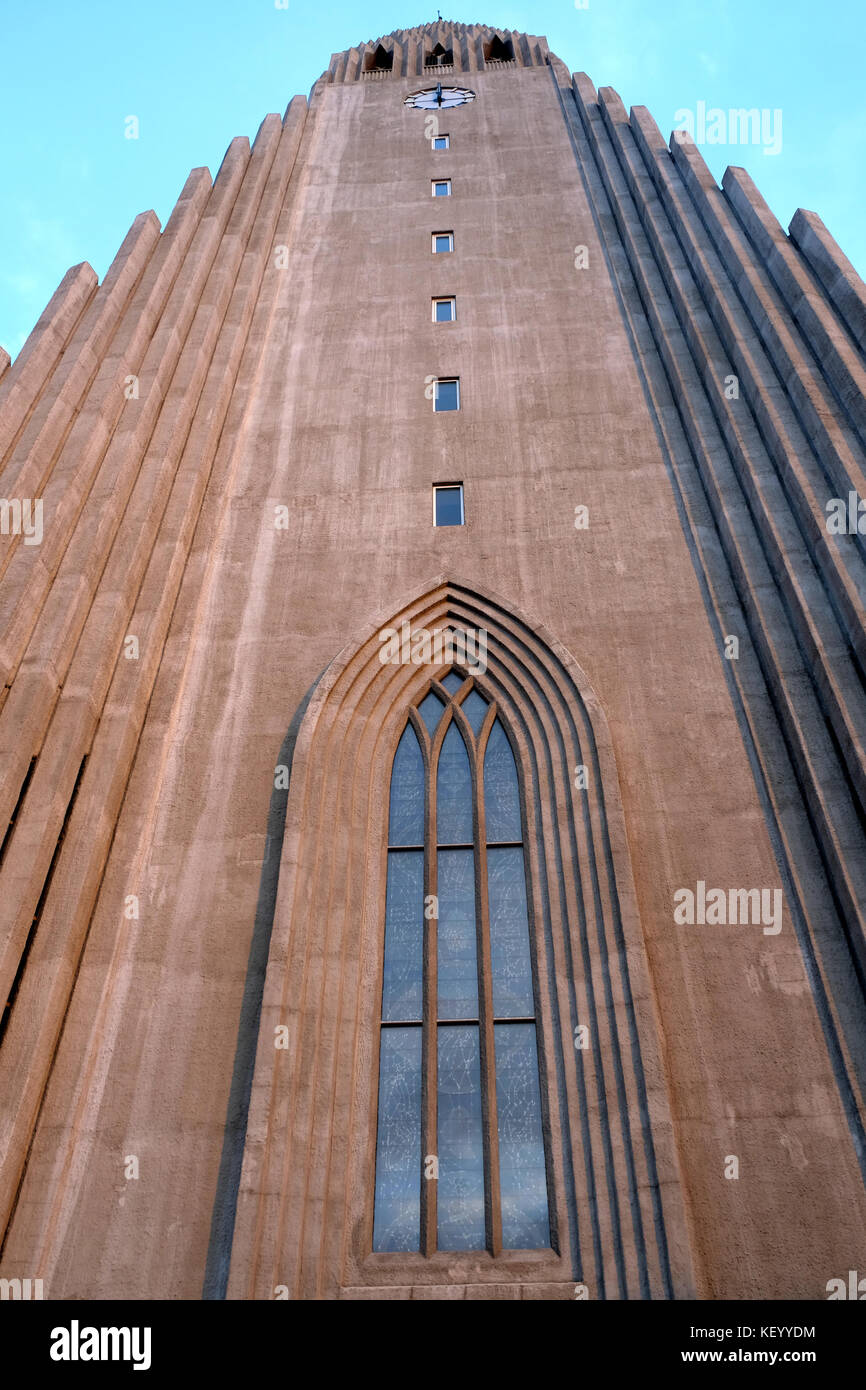 Hallgrimskirkja church architecture detail and window close up of ...