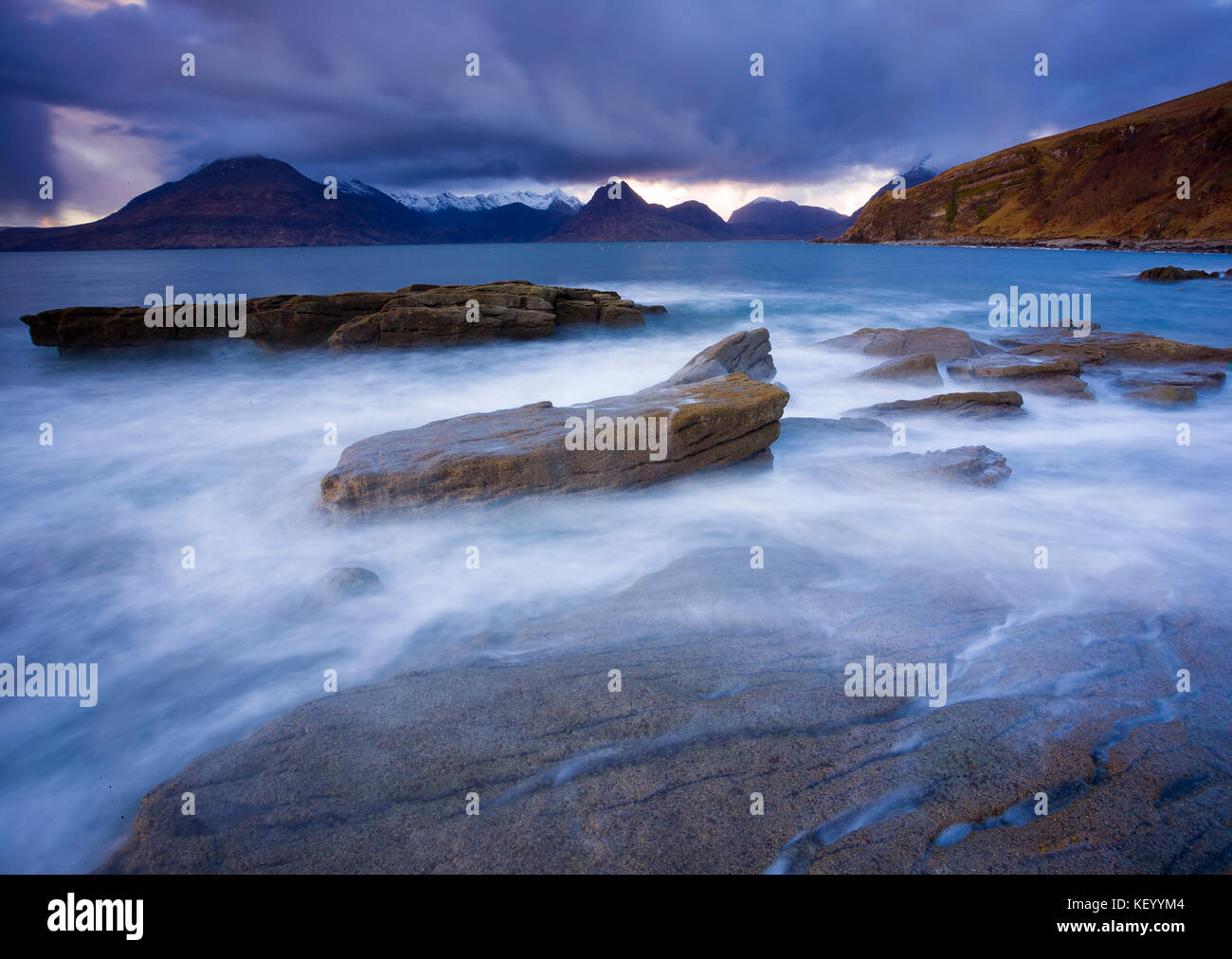 Sunset on the Isle Of Skye looking out over Loch Scavaig to the Cullin ...
