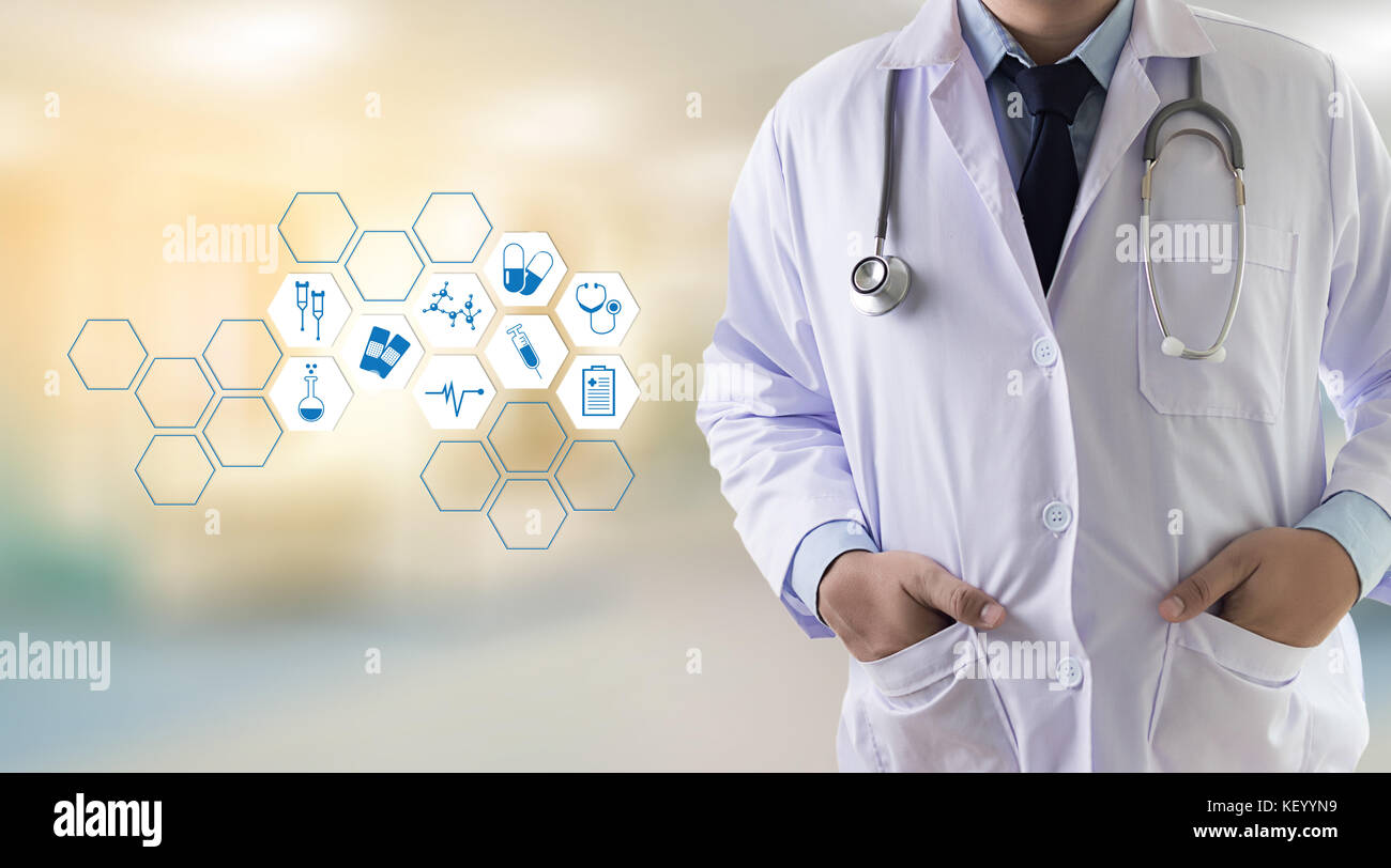 Medicine health care professional doctor hand working with modern ...