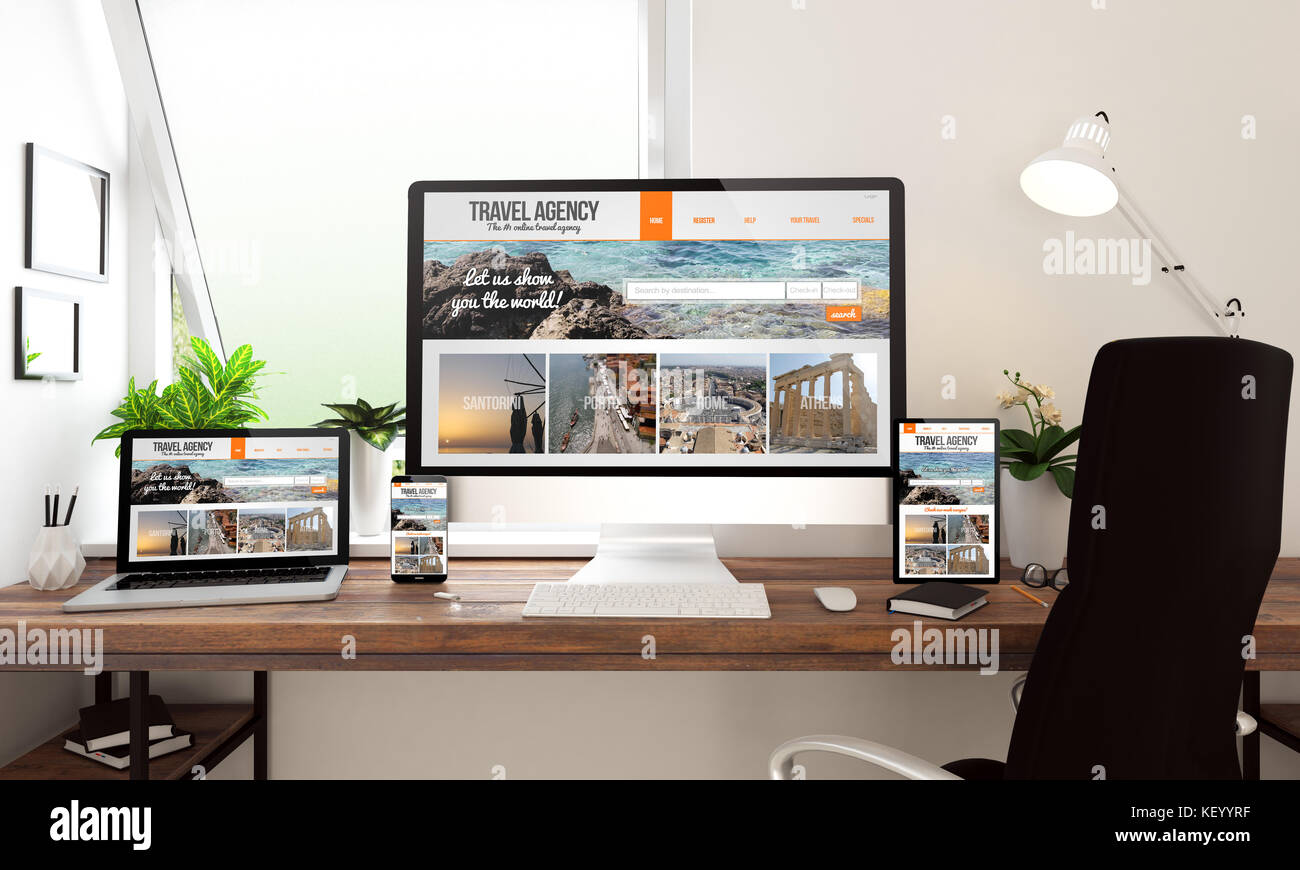 3d rendering of computer, notebook, tablet and smartphone showing ...