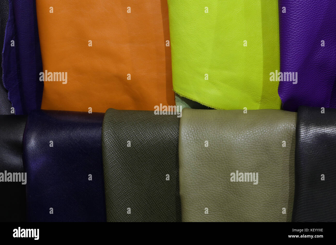 tanned leather of many colors for sale in the hobby store Stock Photo ...