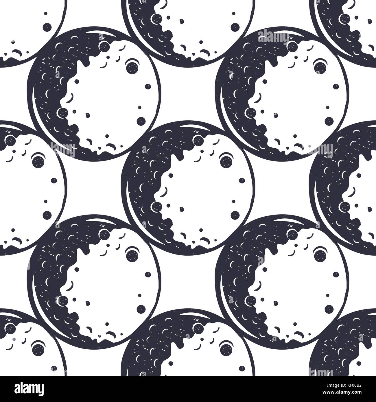 Moon seamless pattern. Monochrome. Vintage hand drawn design. Space ...