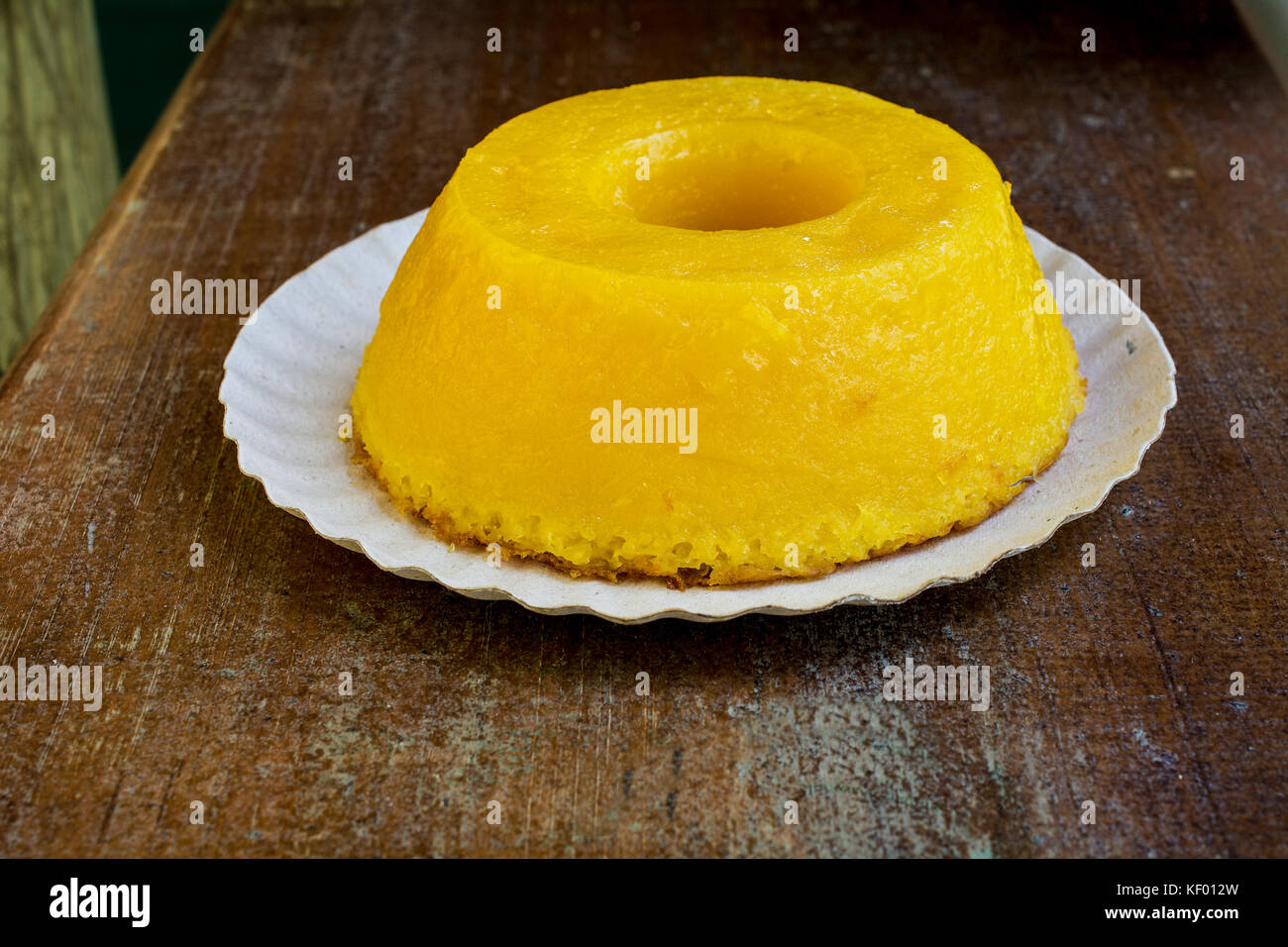 Closeup on quindim, a tasty yellow Brazilian dessert made with ...