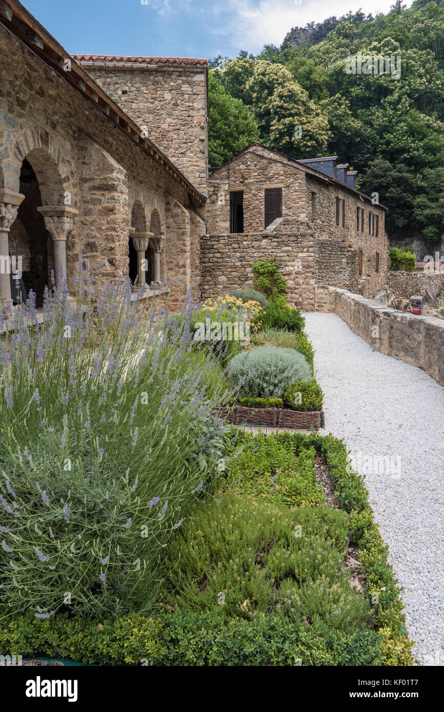 Herbs garden in the Romanesque Abbey of Saint Martin du Canigou in the ...