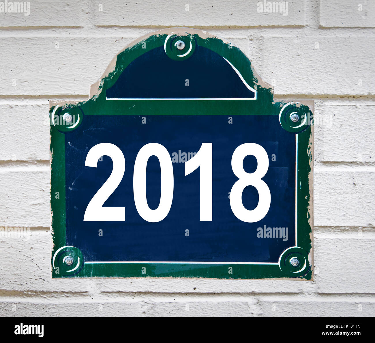 2018 written on a Paris street plate isolated on white background Stock ...