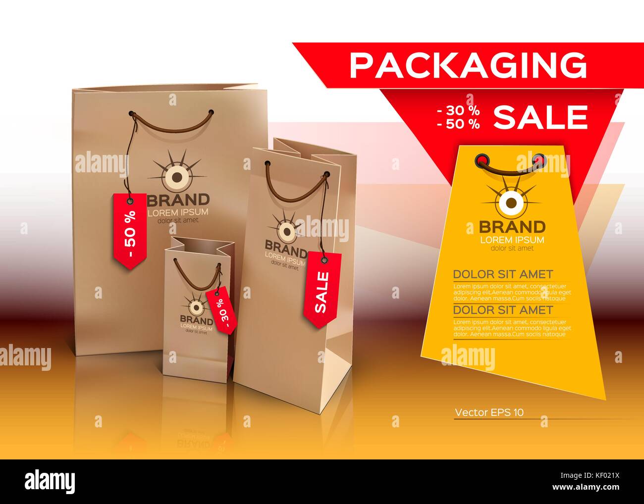 Sales packaging, shopping bags, mock up Vector realistic design. Place ...