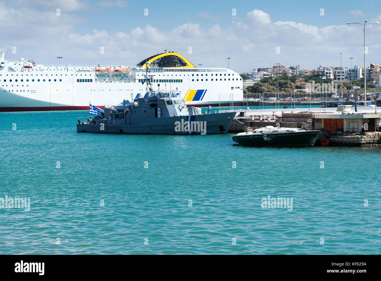 Boats and yachts on the dock in Greece on the island of Crete Stock ...