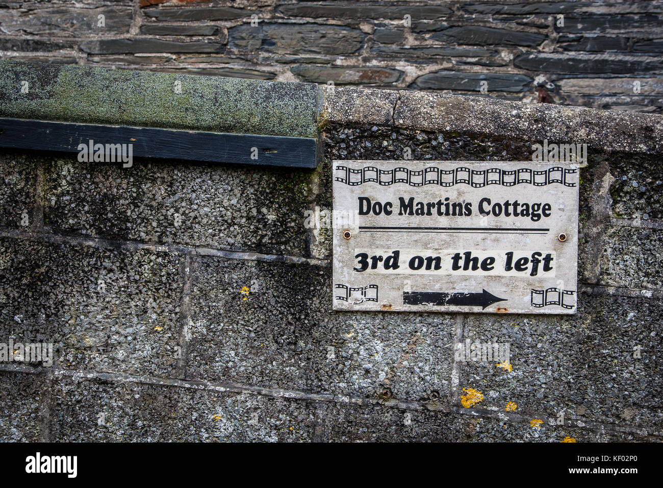 A sign in Port Isaac Cornwall giving directions to Doc Martin's house ...
