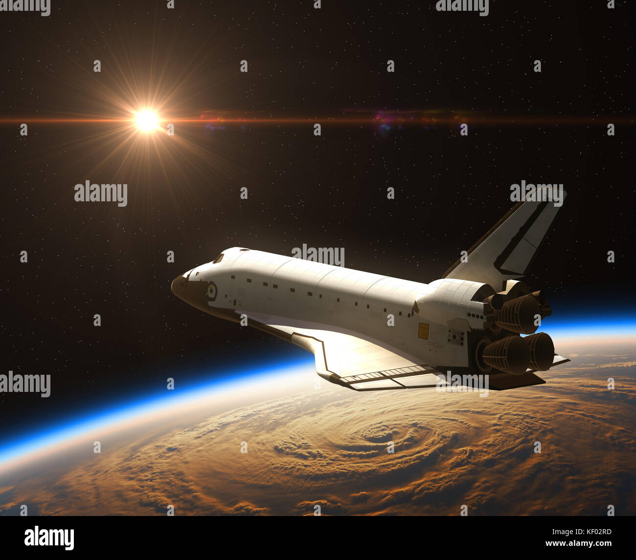 Space Shuttle On The Background Of Rising Sun Stock Photo - Alamy