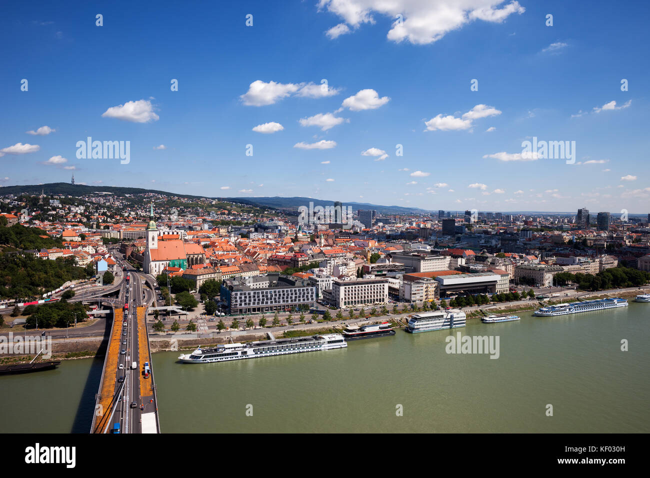 Slovakia, Bratislava, capital city cityscape with Danube River, view ...