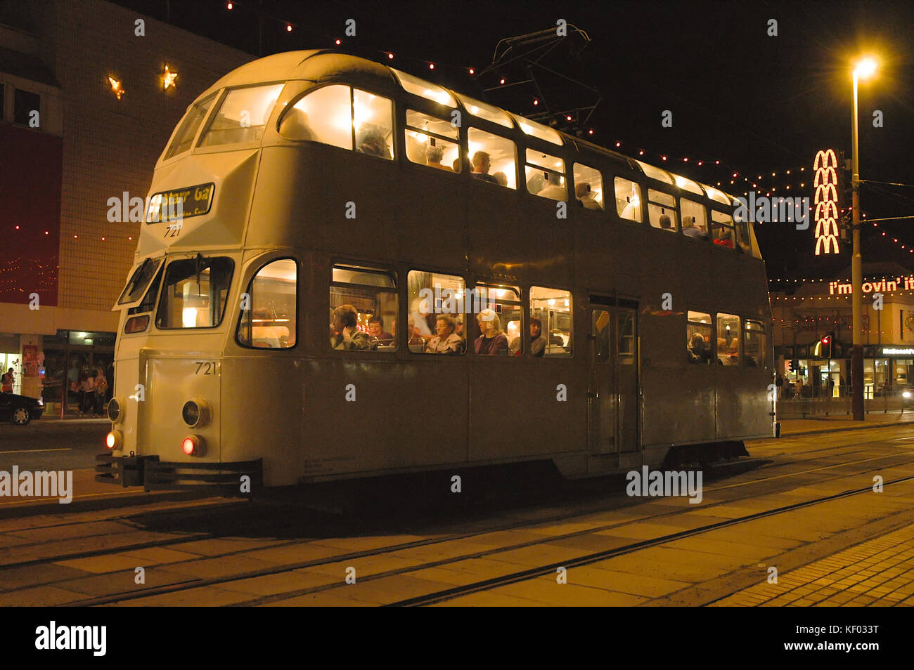 Trams running along the sea front at Blackpool in England Stock Photo ...