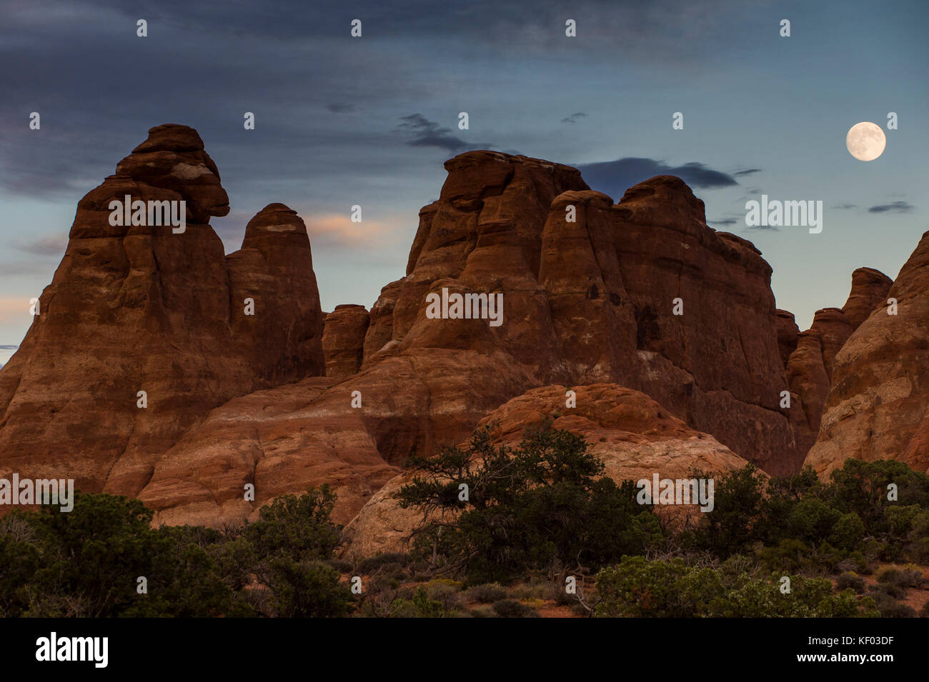 Full moon over fiery furnace a maze like passageway, Arches National ...
