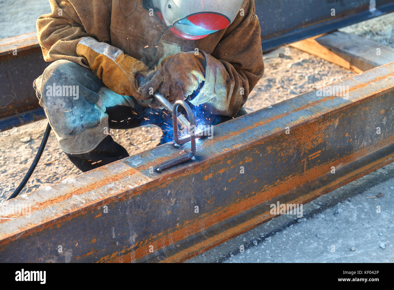 Welding work, welder welding metal material in heavy industry ...