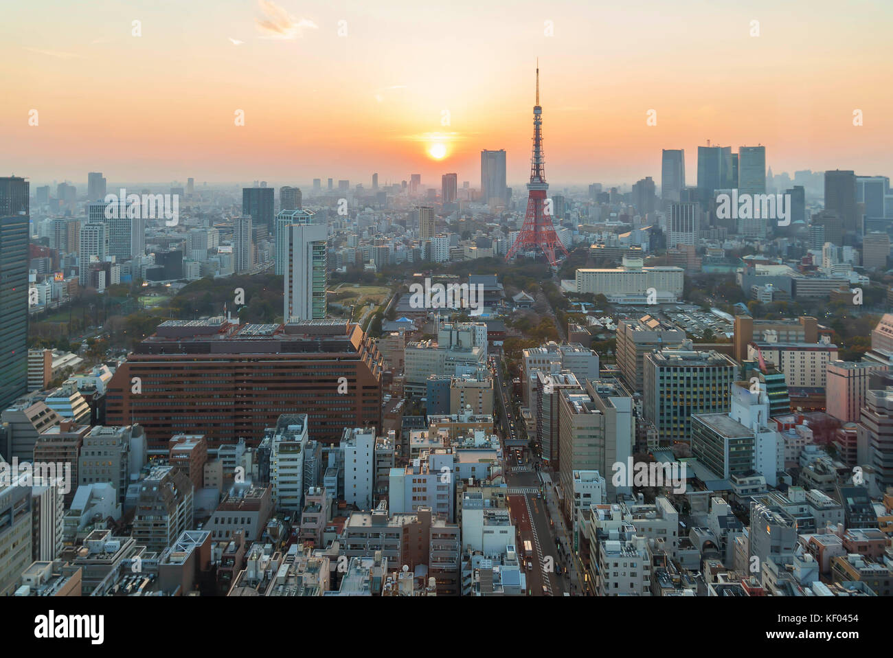 Golden sunset at Tokyo city skyline, aerial view Stock Photo - Alamy