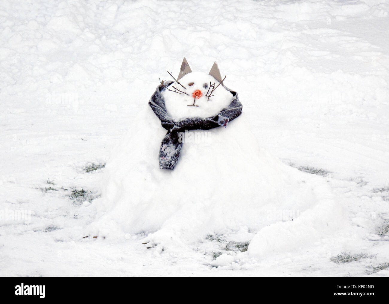 Snow scene. Snowman 'snowcat' Stock Photo - Alamy