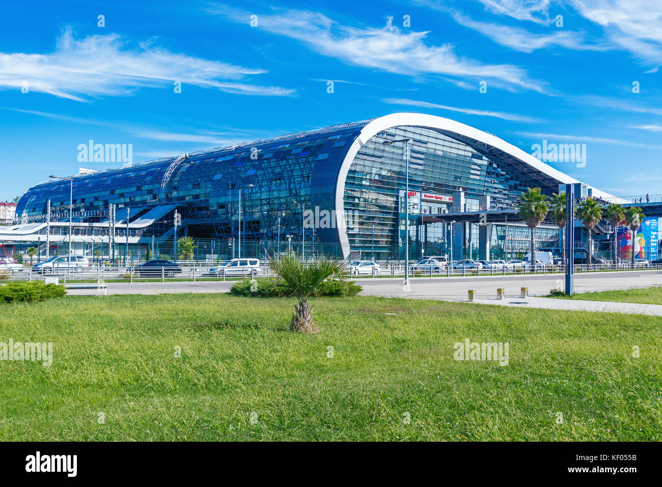 Sochi, Russia - October 06, 2017: Exterior of the Adler railway station ...