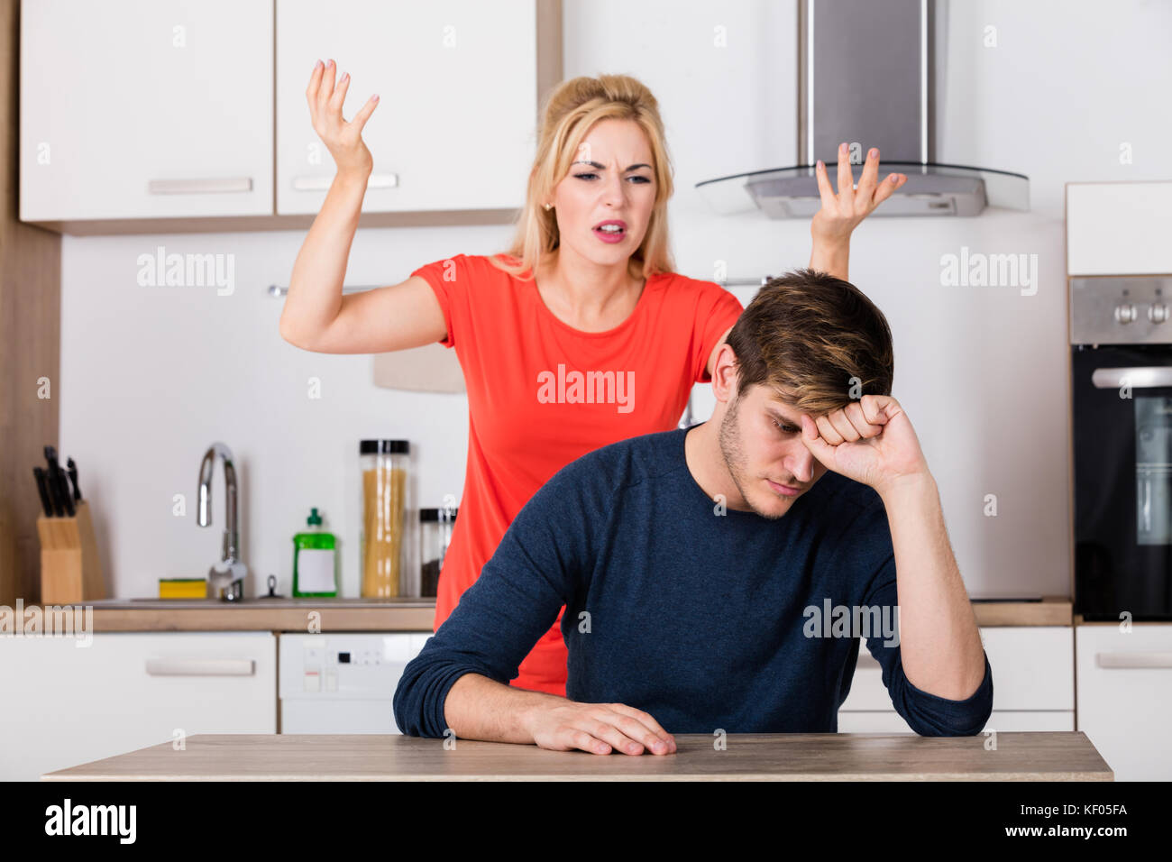 Angry Stressed Woman Shouting To Her Unhappy Husband About Infidelity ...