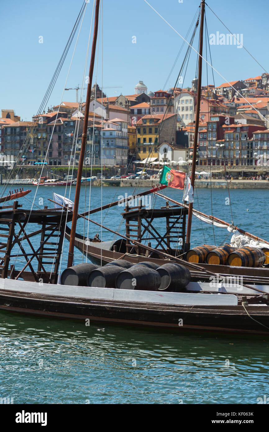Traditional Rabelo Boat on the Bank of the River Douro and Colorful ...