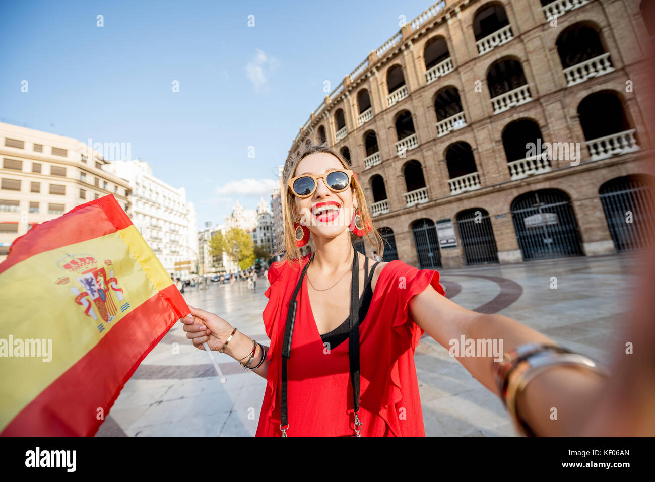 Woman holding spanish flag hi-res stock photography and images - Alamy