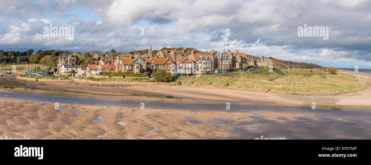 Panorama of Alnmouth on the River Aln estuary, Northumberland, England ...