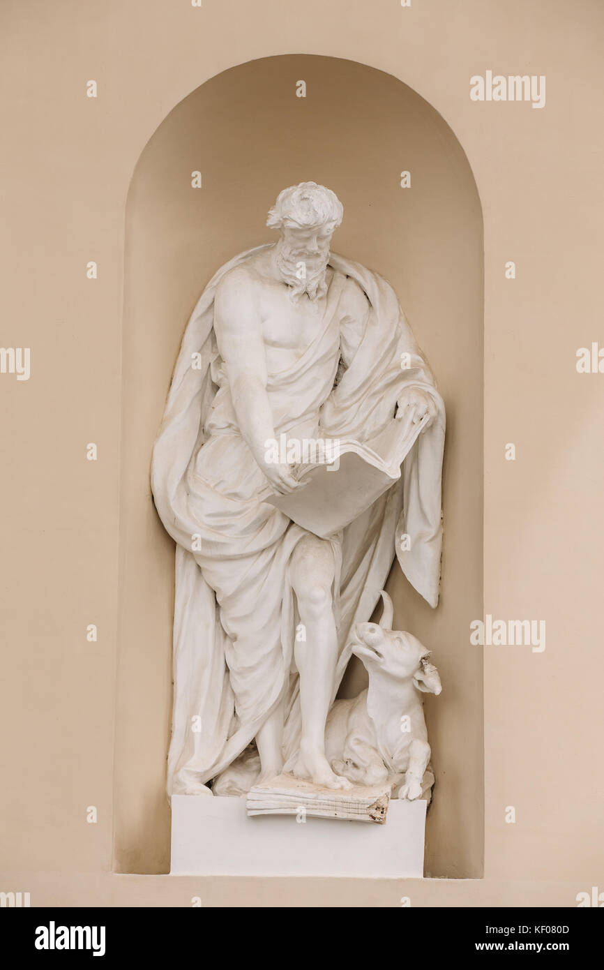 Vilnius, Lithuania. Close View Of Statue On Facade Of Cathedral ...