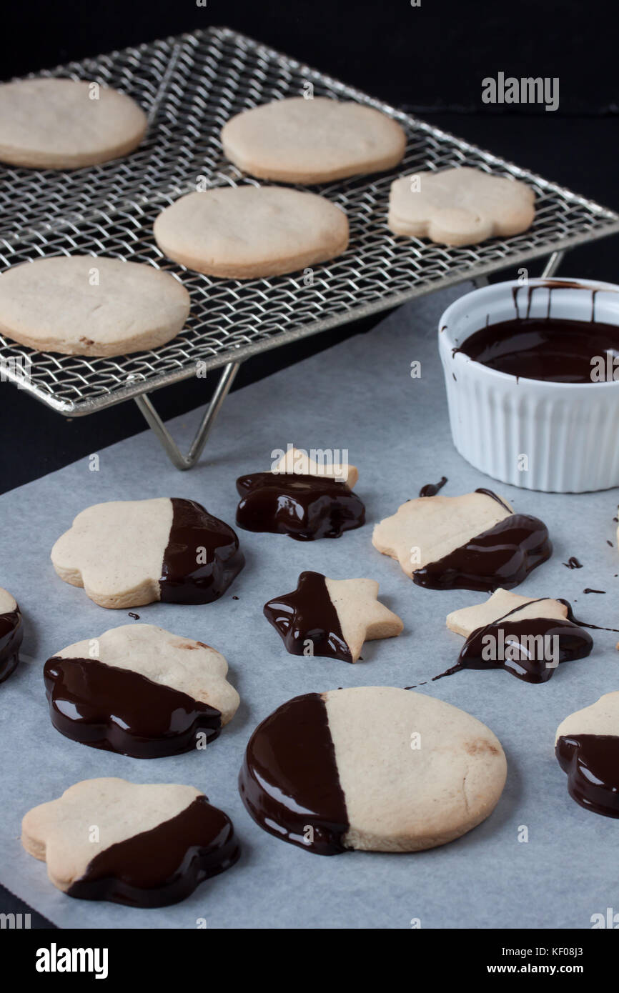 cookies with melted chocolate Stock Photo - Alamy