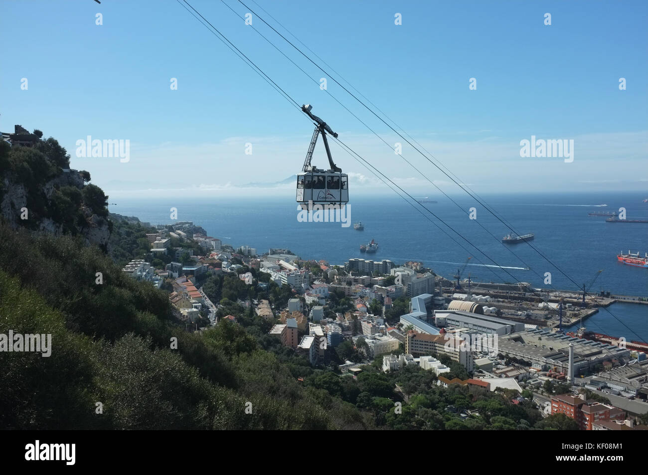 Cable car with Morocco in the distance, Gibraltar, September 2017 Stock ...