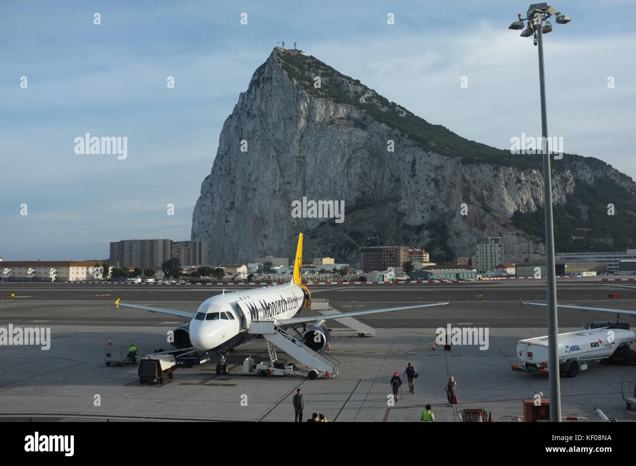 A plane prepares for take off at Gibraltar International Airport ...