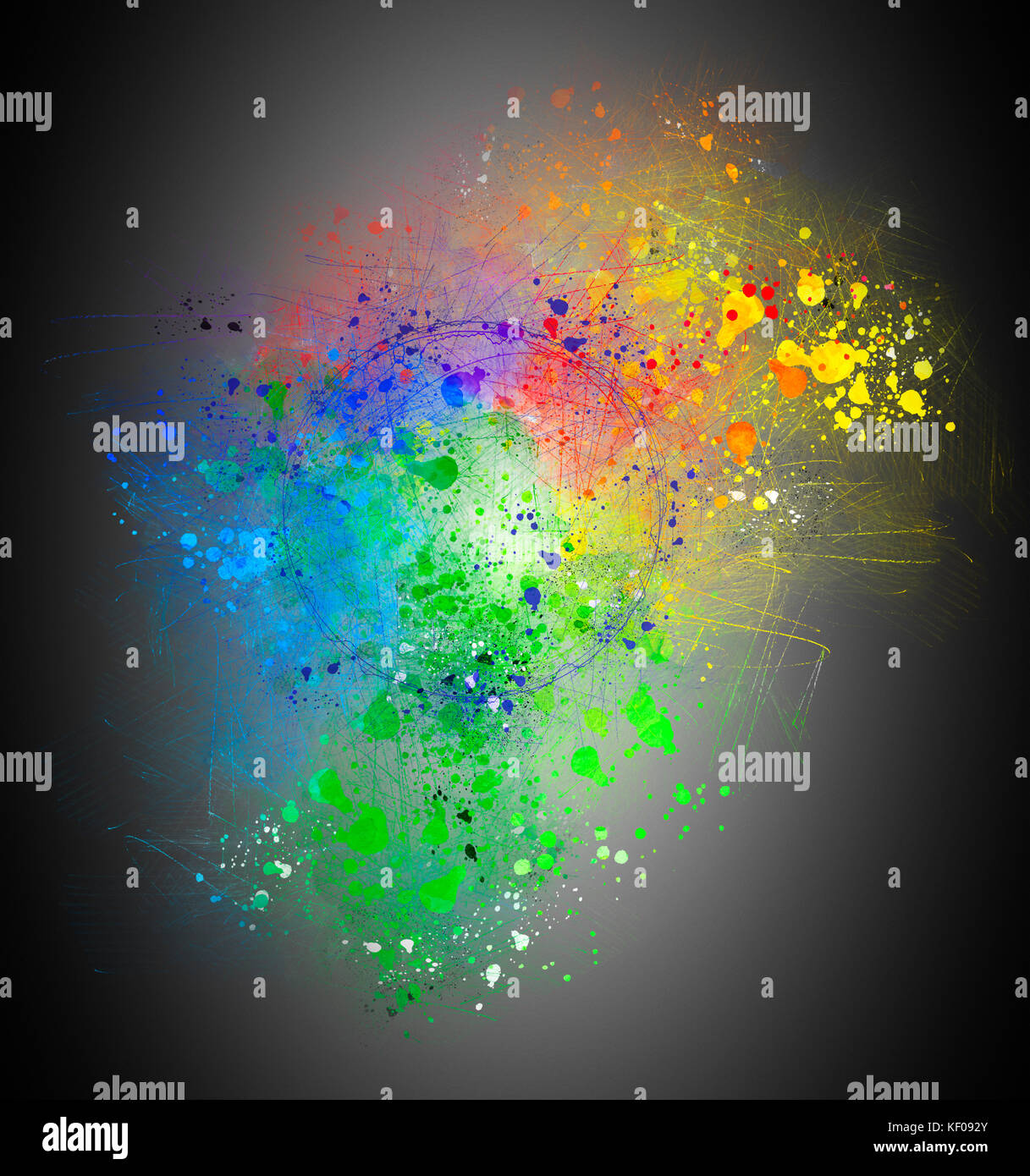 Colour splatter from earth shape on grey background Stock Photo - Alamy