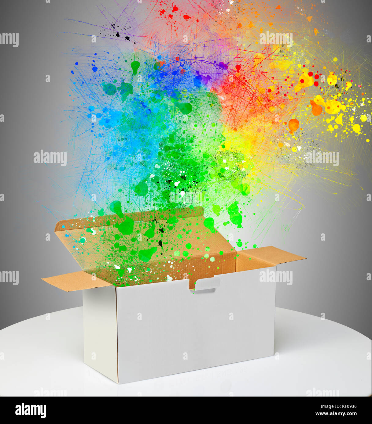 Colour splatter from box from Real Cardboard box Stock Photo - Alamy