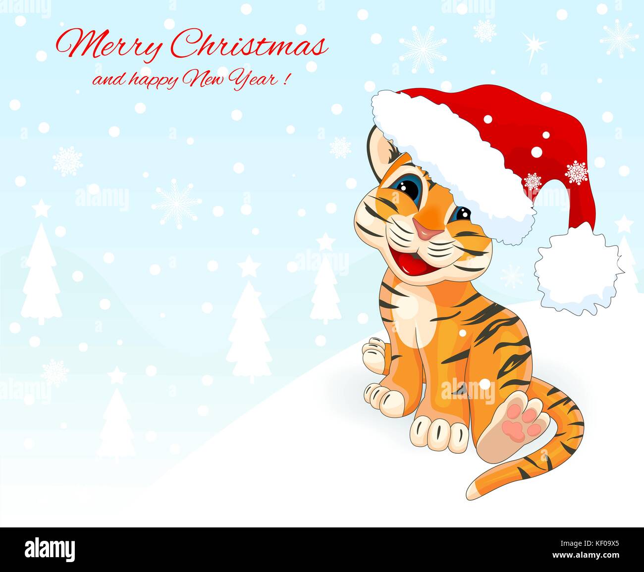 Little tiger cub 1. Christmas card with a little tiger cub. Greeting ...