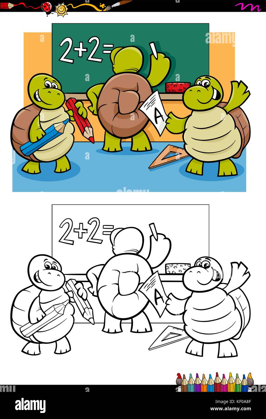Cartoon Illustration of Turtles Animal Characters at School Coloring ...