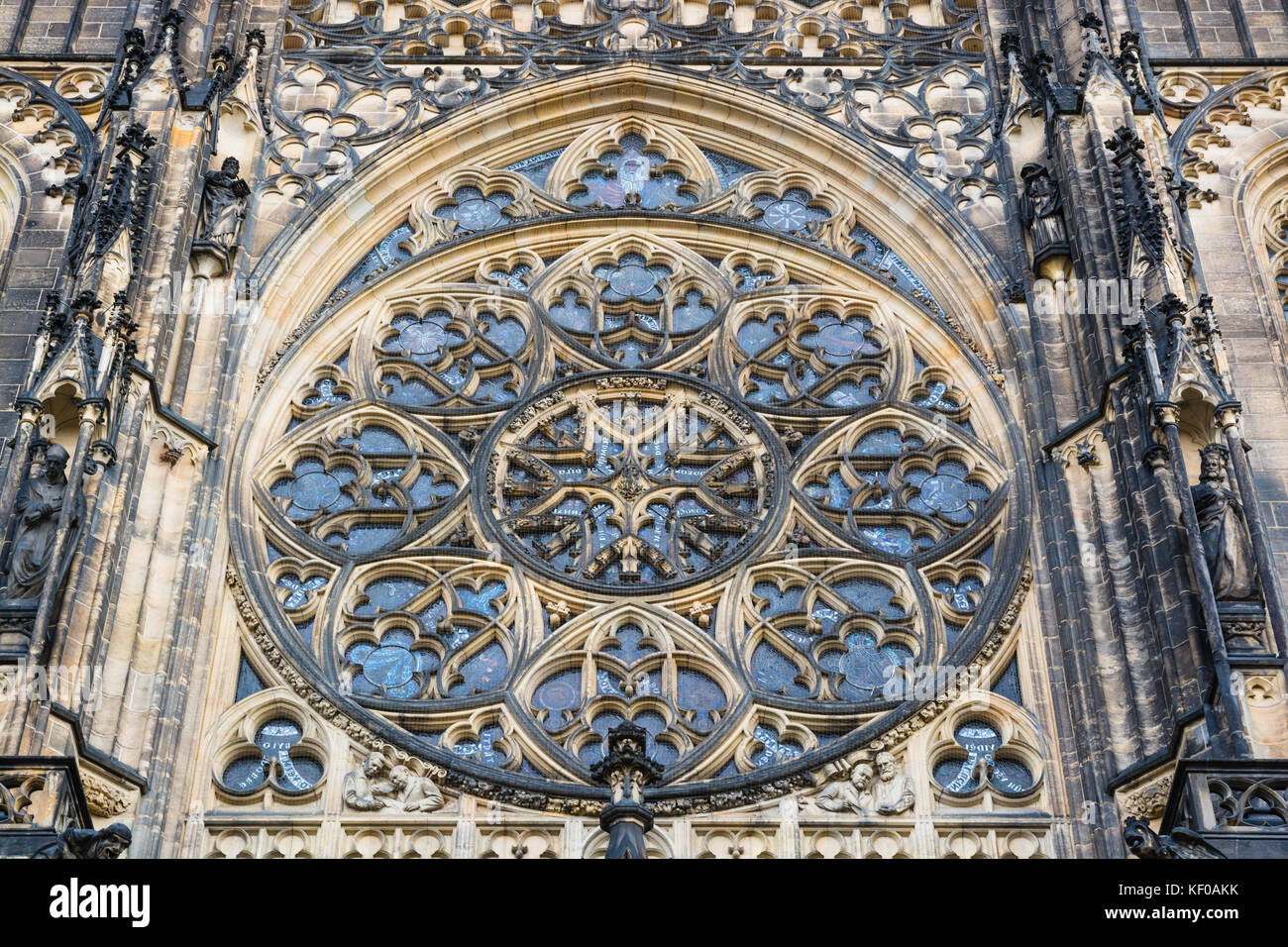 Prague, Czech Republic: The rose window on the facade of the ...