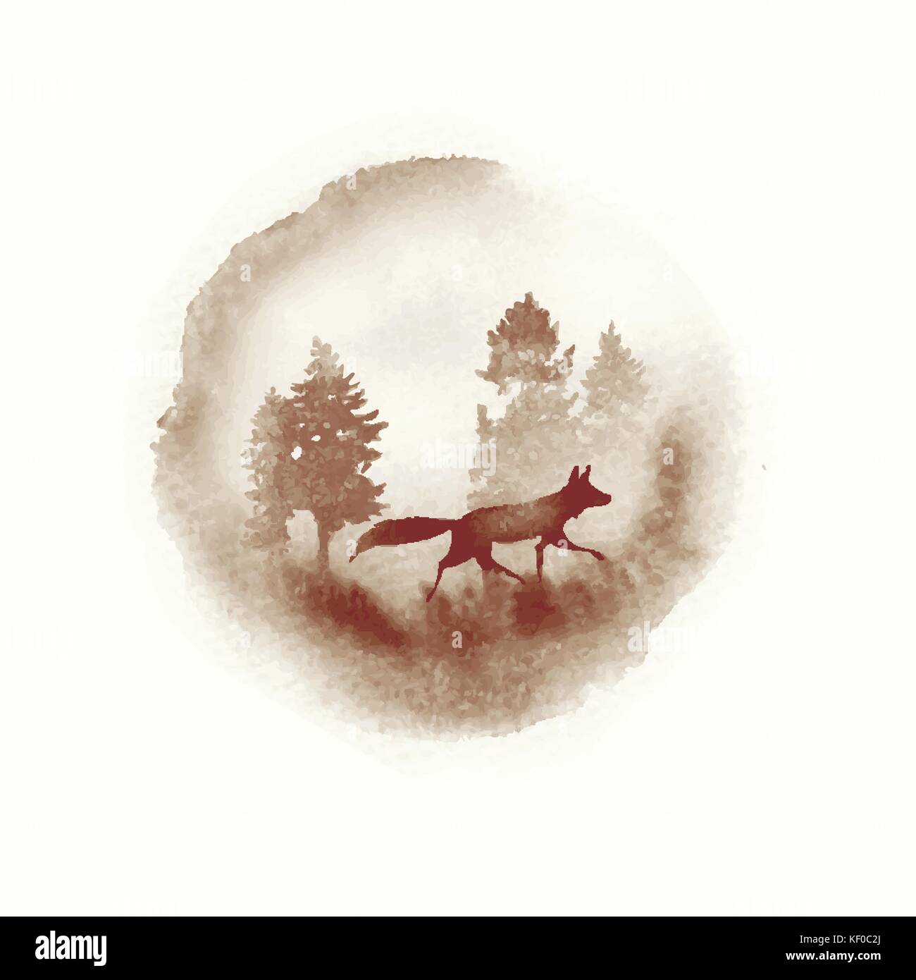 A walking fox in a Autumn watercolor scene. Vector illustration Stock ...